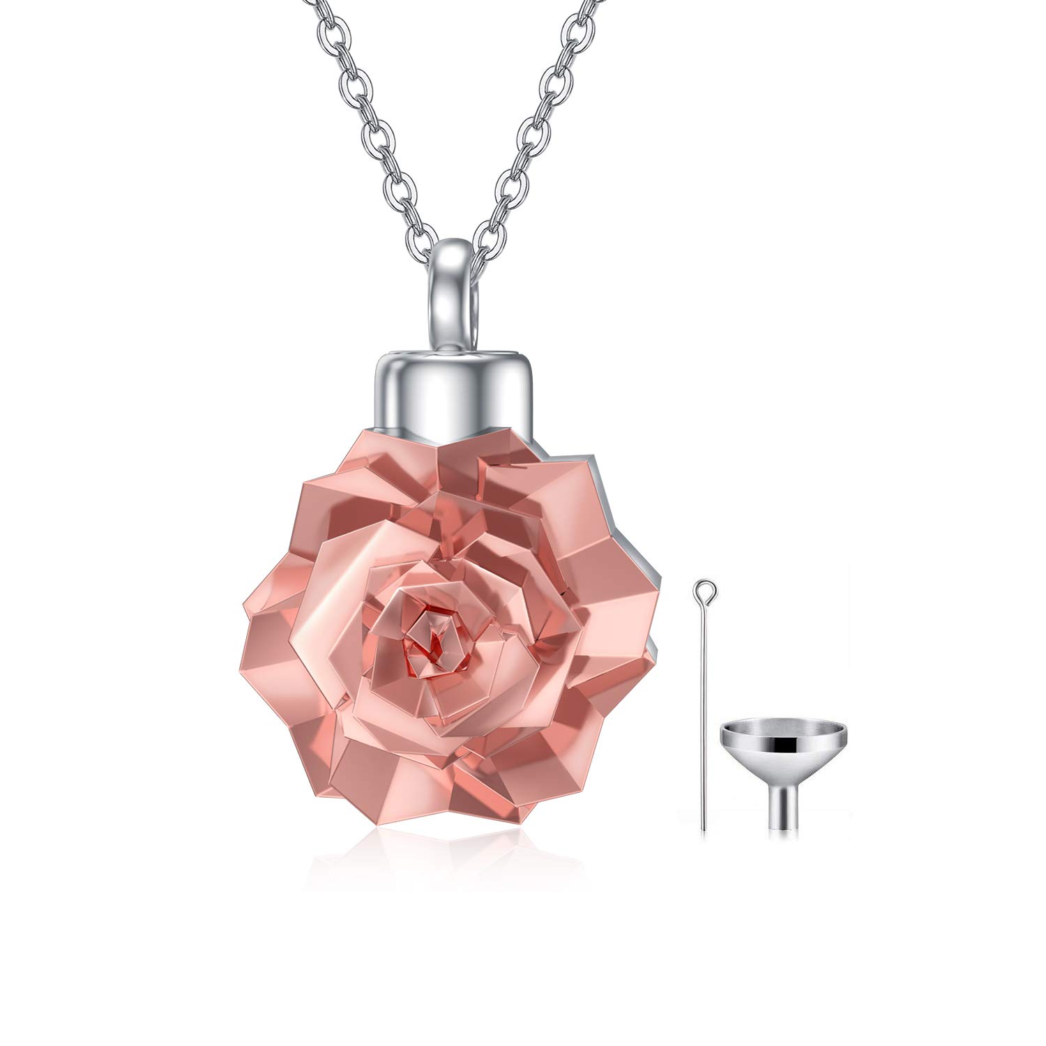 ONEFINITY Rose Flower Urn Necklaces for Ashes Sterling Silver Origami Rose Flower Cremation Jewelry for Ashes Memory Jewelry for Women Men