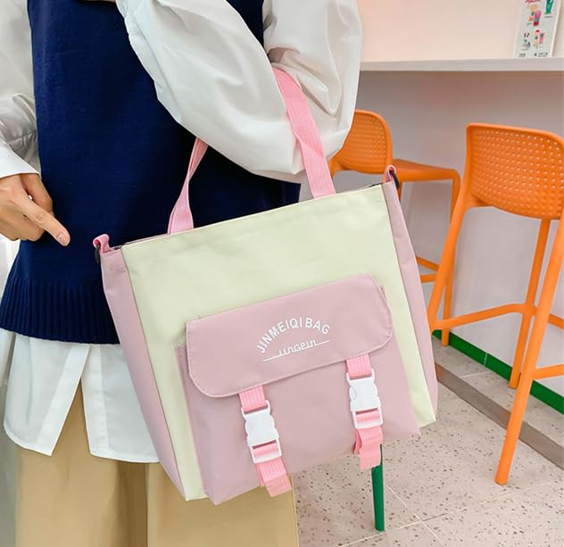 MIFJNF 5Pcs Kawaii Backpack Cute Backpack for School Aesthetic Backpack Kawaii School Supplies Backpack Set with Accessories (Pink)