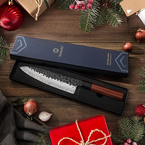 Sunnecko Japanese Gyuto Chef Knife - 8 Inch Chefs Knife for Kitchen,3 Layers 9CR18MOV High Carbon Steel Sharp Cutting Knife,Hand Forged Hammered Pattern