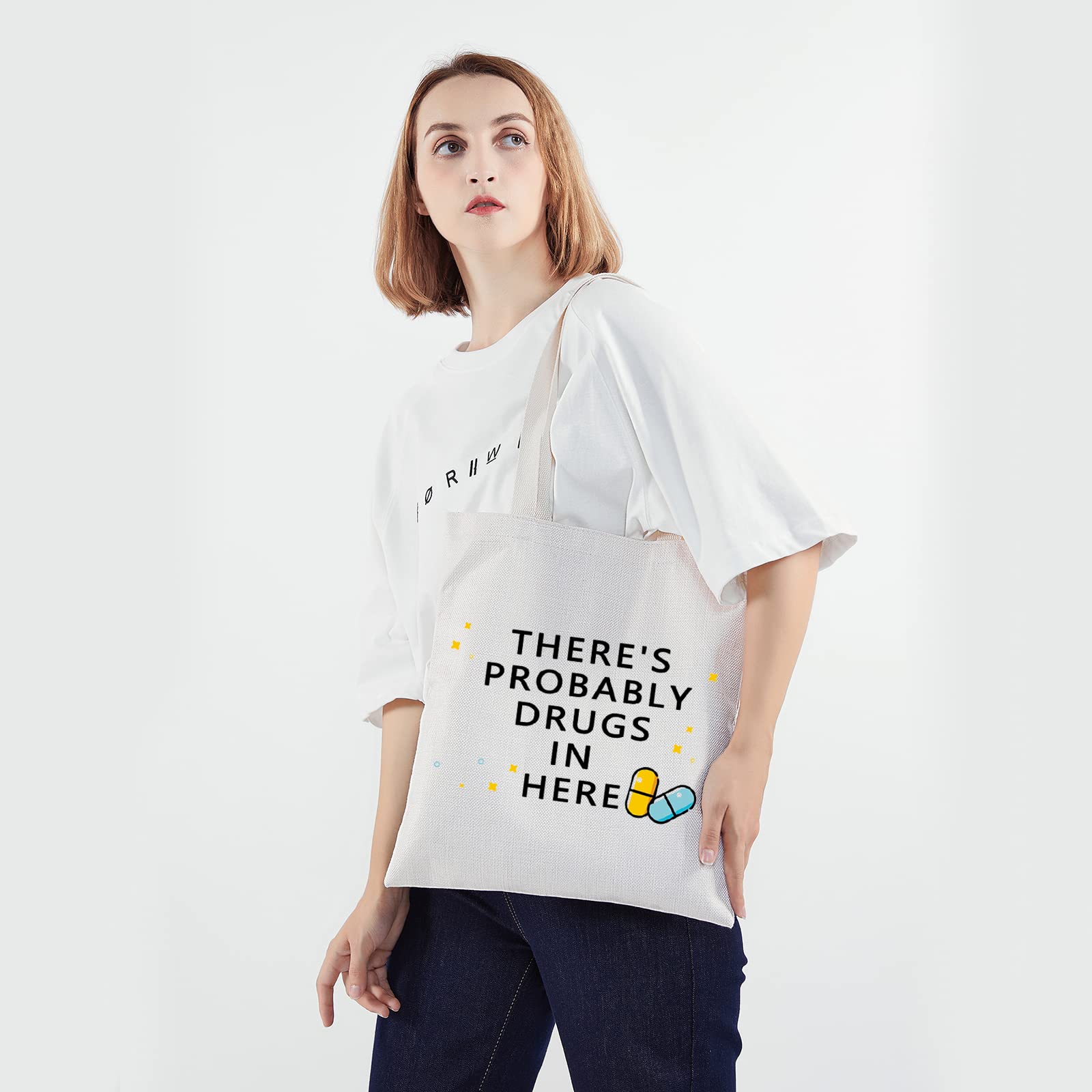 PWHAOO Funny Drug Accessory Bag There's Probably Drugs In Here Sarcastic Tote Bag Gift For Her (Drugs In Here TB)