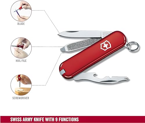 Victorinox Rally 58mm Swiss Army Knife - 9 Function Small Pocket Knife, Red