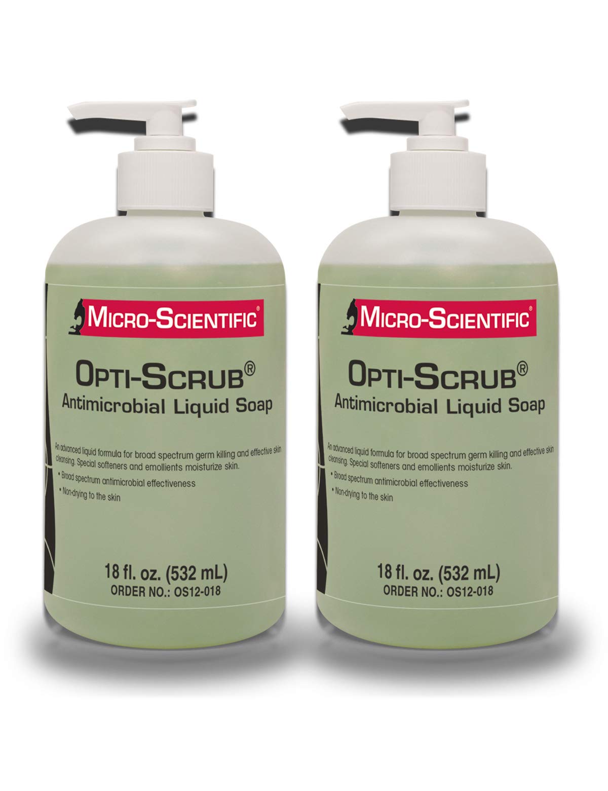 Micro-Scientific Antimicrobial Opti-Scrub Liquid Skin Cleanser for Hands, Body, Skin, Scalp - Broad Spectrum, Contains Moisturizers & Skin Protectants - 18oz Pump Bottles (2 PACK)…