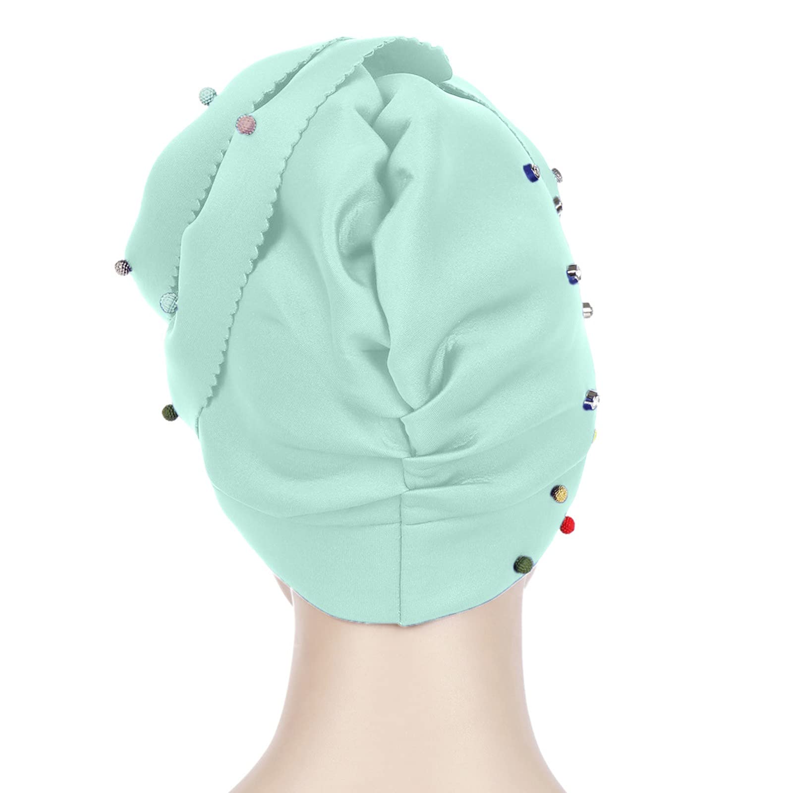 MACTHPK Hair Turban for Women Toe Solid Candy Hat Flower Space Cotton Color Muslim Beaded Cap Hijab Womens Cap (Green, One Size)