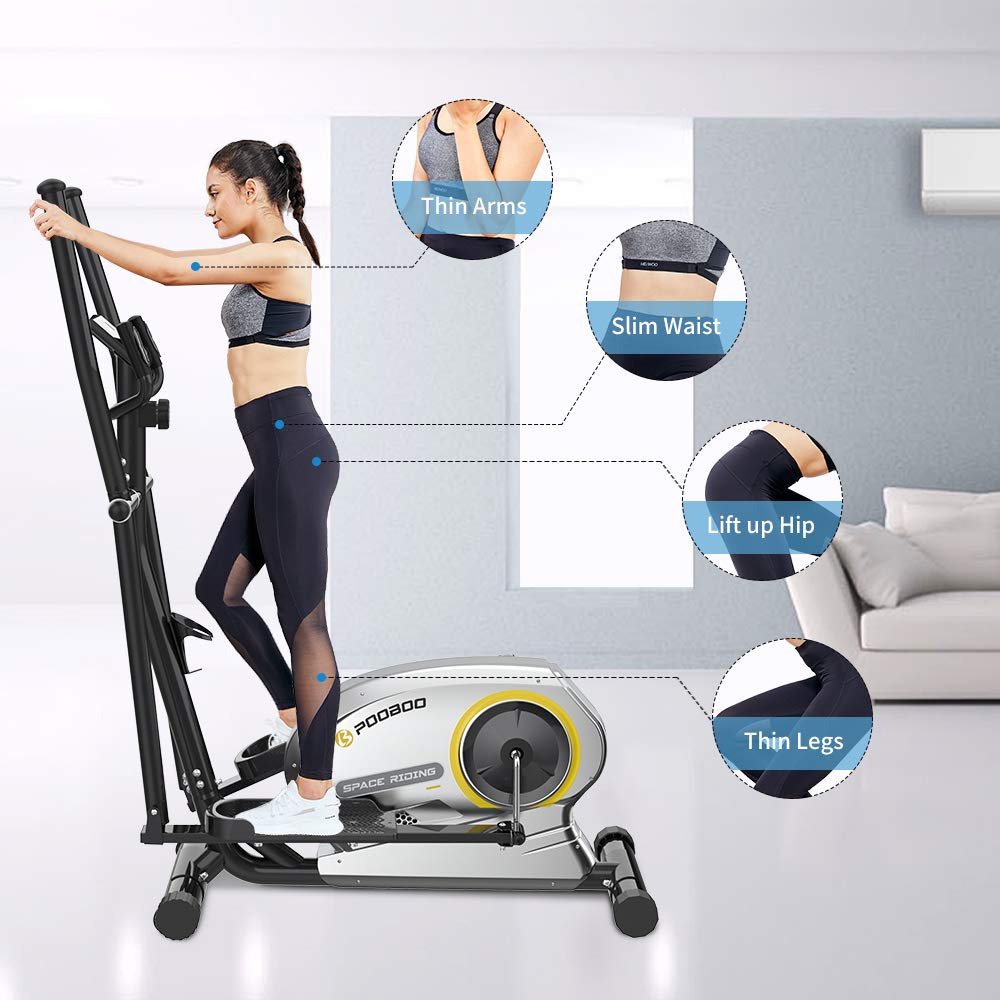 pooboo Elliptical Trainer Magnetic Elliptical Machines for Home Use Portable Elliptical Trainer with Pulse Rate and LCD Monitor (Primrose)