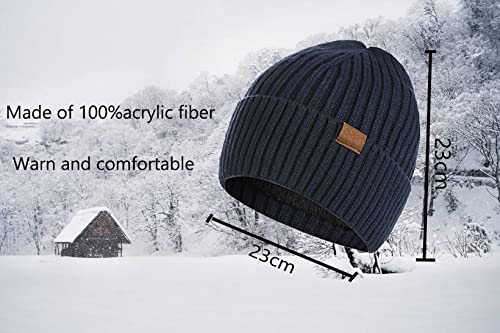 LONGTEN Winter Beanie Hat Scarf Touch Screen Driving Gloves Set for Men Women Ribbed Knit 3 in 1 Navy