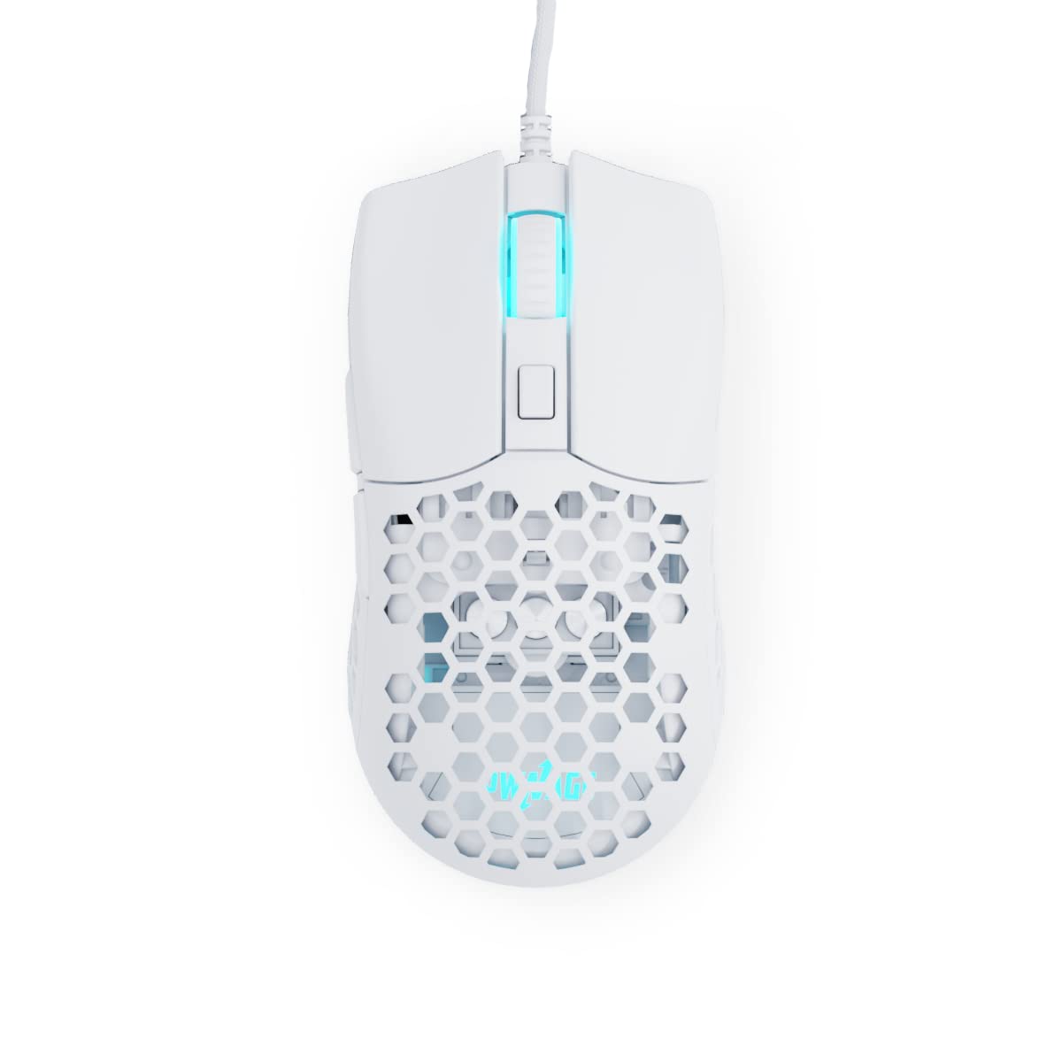 PWNAGE Ultra Custom Symm 2 RGB Mouse Professional PMW3389 Optical Sensor 16,000 DPI - Flexible Paracord Cable - 100% PTFE Skates (Honeycomb Sides, Wired, White)