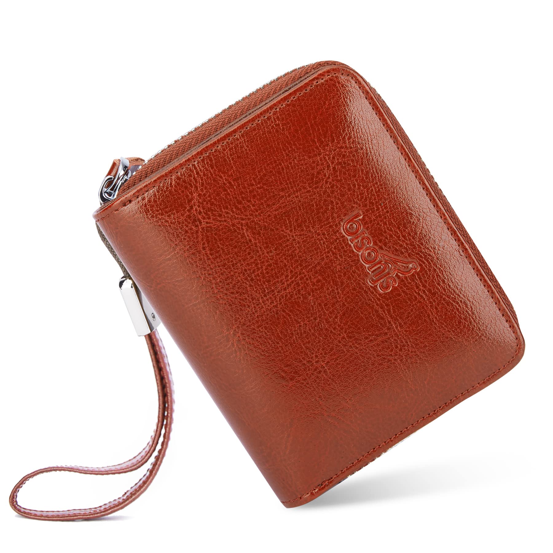 Small Wallets for Women Credit Card Wallet Bifold Compact Card Holder Genuine Leather Card Cases RFID Blocking Wallet with ID Window Brown Yellow