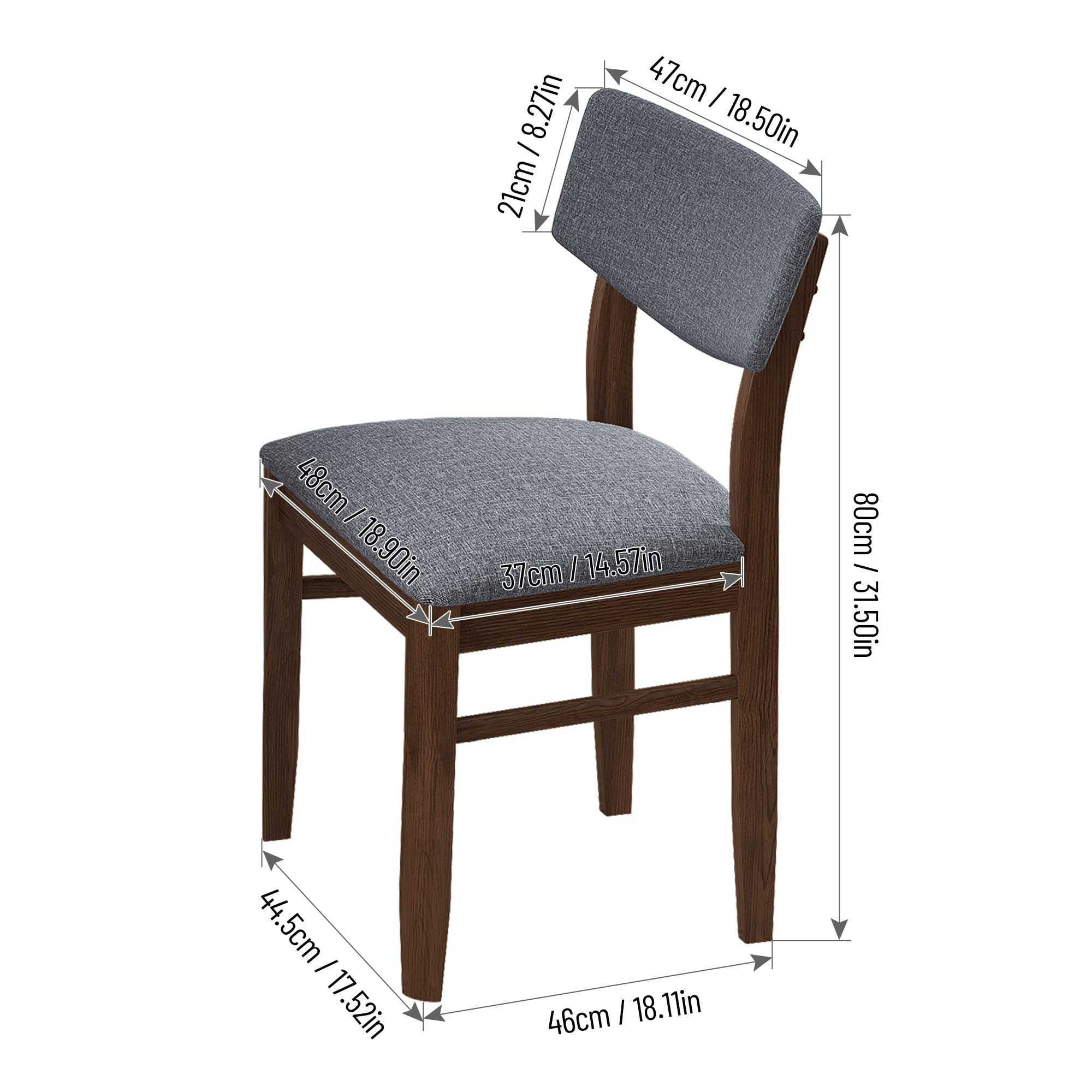 Lepfun 5 Pieces Modern Set with 1 Rectangular Chairs Fabric Cushion for 4,All Rubber Wood Table for Dining Room,Kitchen and Small Space,Walnut and Grey