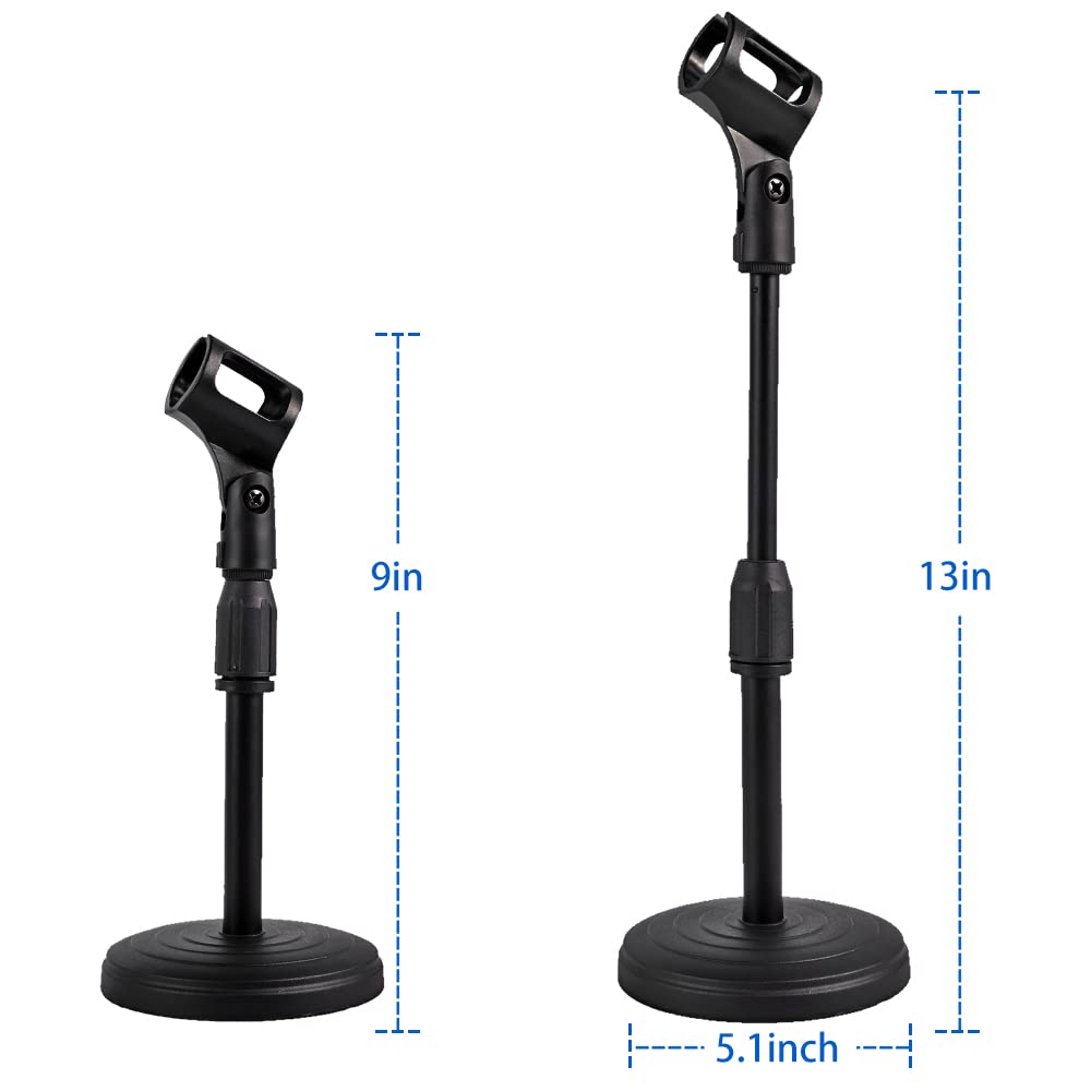 Poocar Desktop Microphone Stand,Heavy Duty Table Desk Microphone Stand with Non-Slip Metal Base, 3/8" and 5/8" Adapter Adjustable Height for Blue Yeti Snowball Spark & Other Microphone