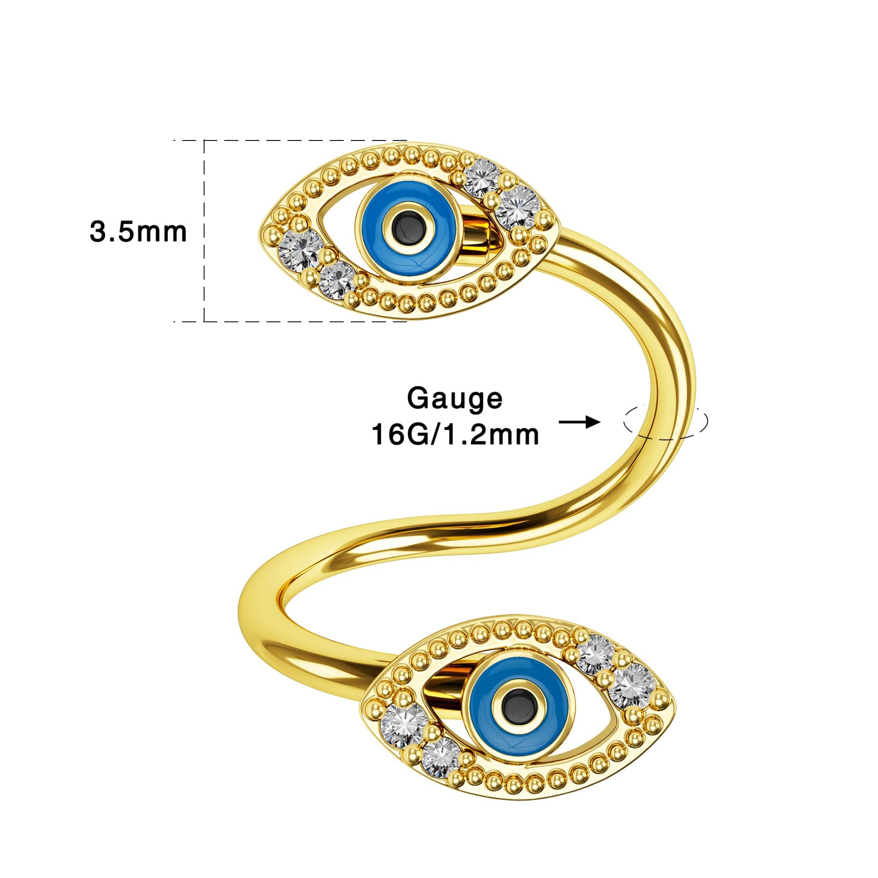 OUFER Twist Helix Earrings 316L Stainless Steel Eye Elements Paved Micro CZ Surrounded 16G Twist Lip Labret Type Upper Lobe Earrings