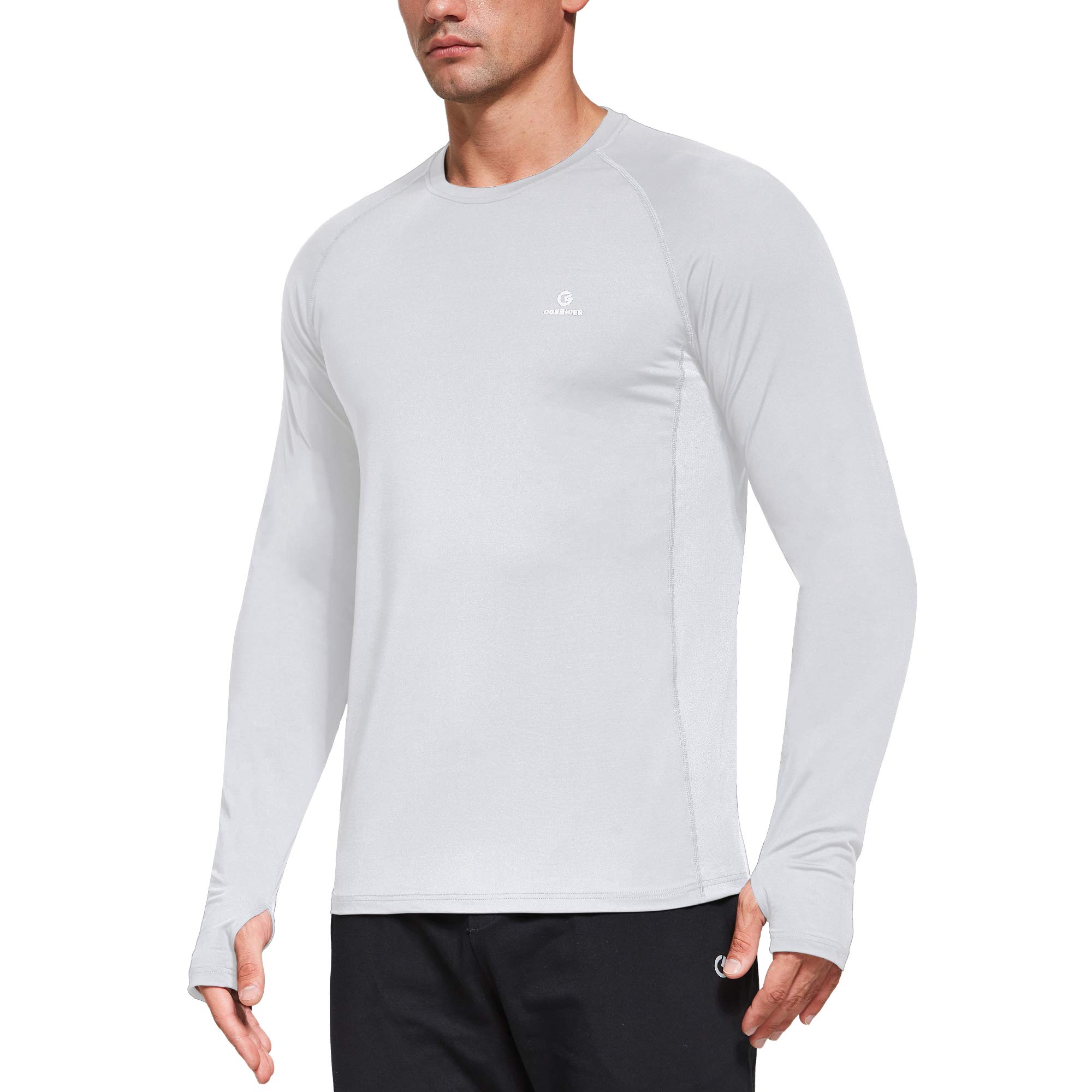 OGEENIER Men's Dry Fit Long Sleeve Workout Athletic T-Shirts Mesh Moisture Wicking Running Shirts with Thumb Holes,White,XL