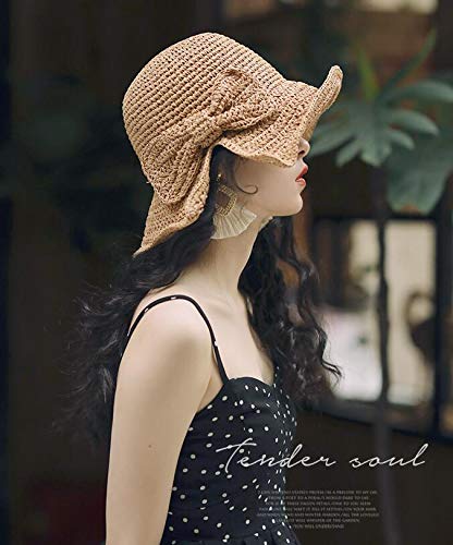 MarJunSep 2 Pieces Foldable Packable Wide Brim Floppy Straw Sun Hat Summer Beach Hat for Women Girl UV Protection Hat (Beige & Khaki)