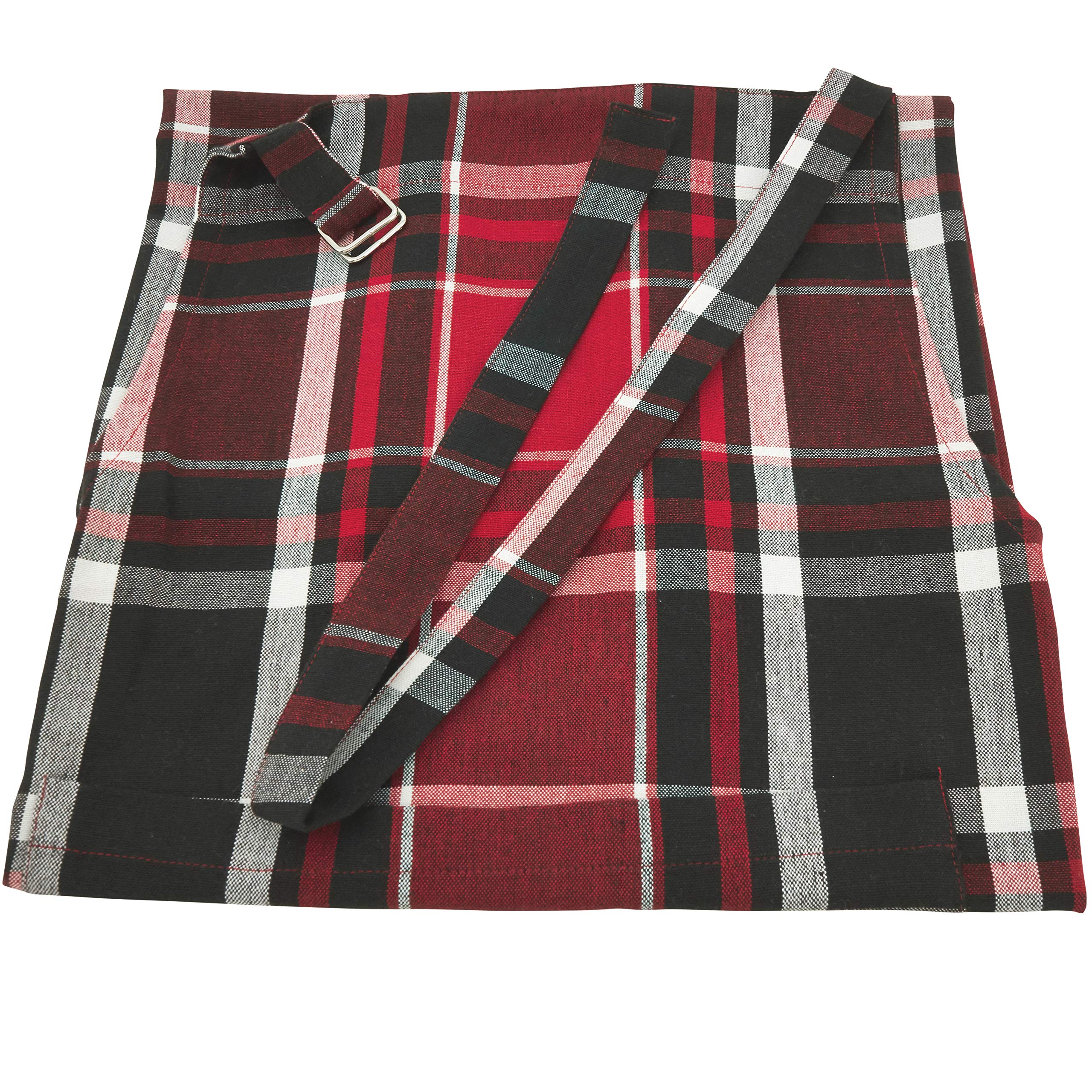 SARO LIFESTYLE Jarret Collection Classic Plaid Kitchen Apron, 24" x 36", Red