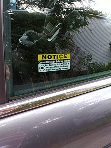 TOTOMO (Set of 8) Notice Audio and Video Recording Consent Stickers - 3" x 1.5" Self Adhesive Signs (4pc Front Adhesive & 4pc Back Adhesive Stickers) Dashcam Warning Decal