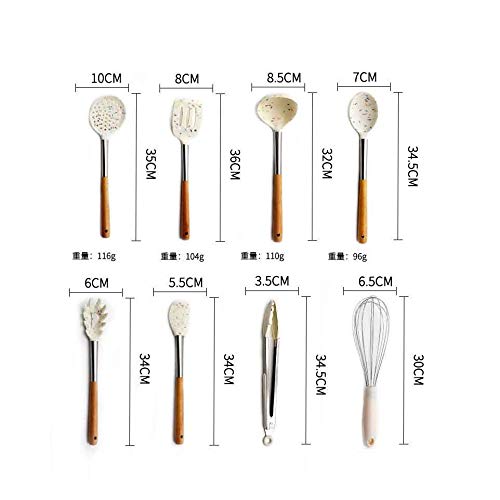 LMMDP Silicone Kitchen Tools Set Cooking Tools Utensils Set Spatula Shovel Soup Spoon with Wooden Handle Special Heat-resistant Design