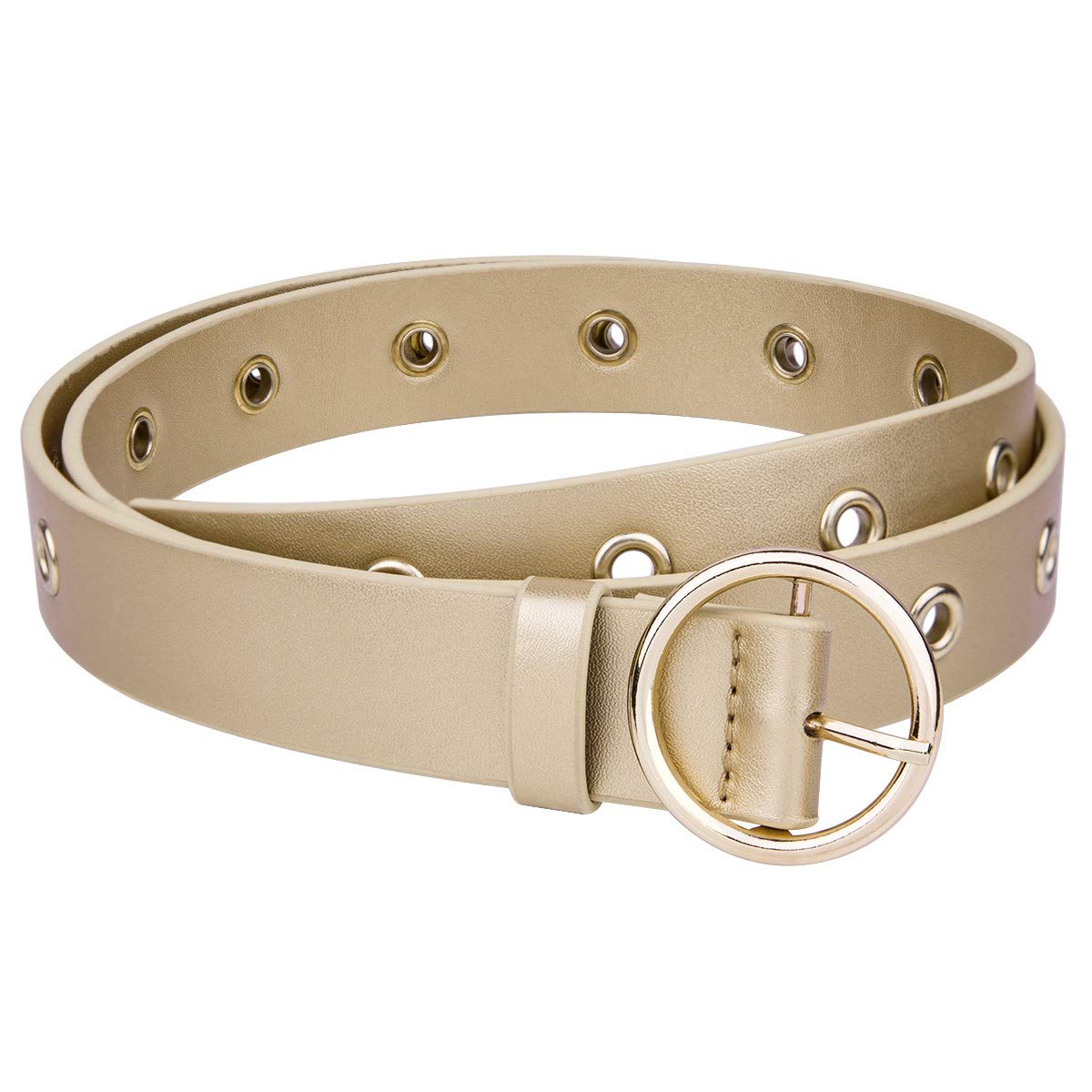 moonsix Women Casual Dress Belt,Leather Belt Waist with Round Buckle, Gold