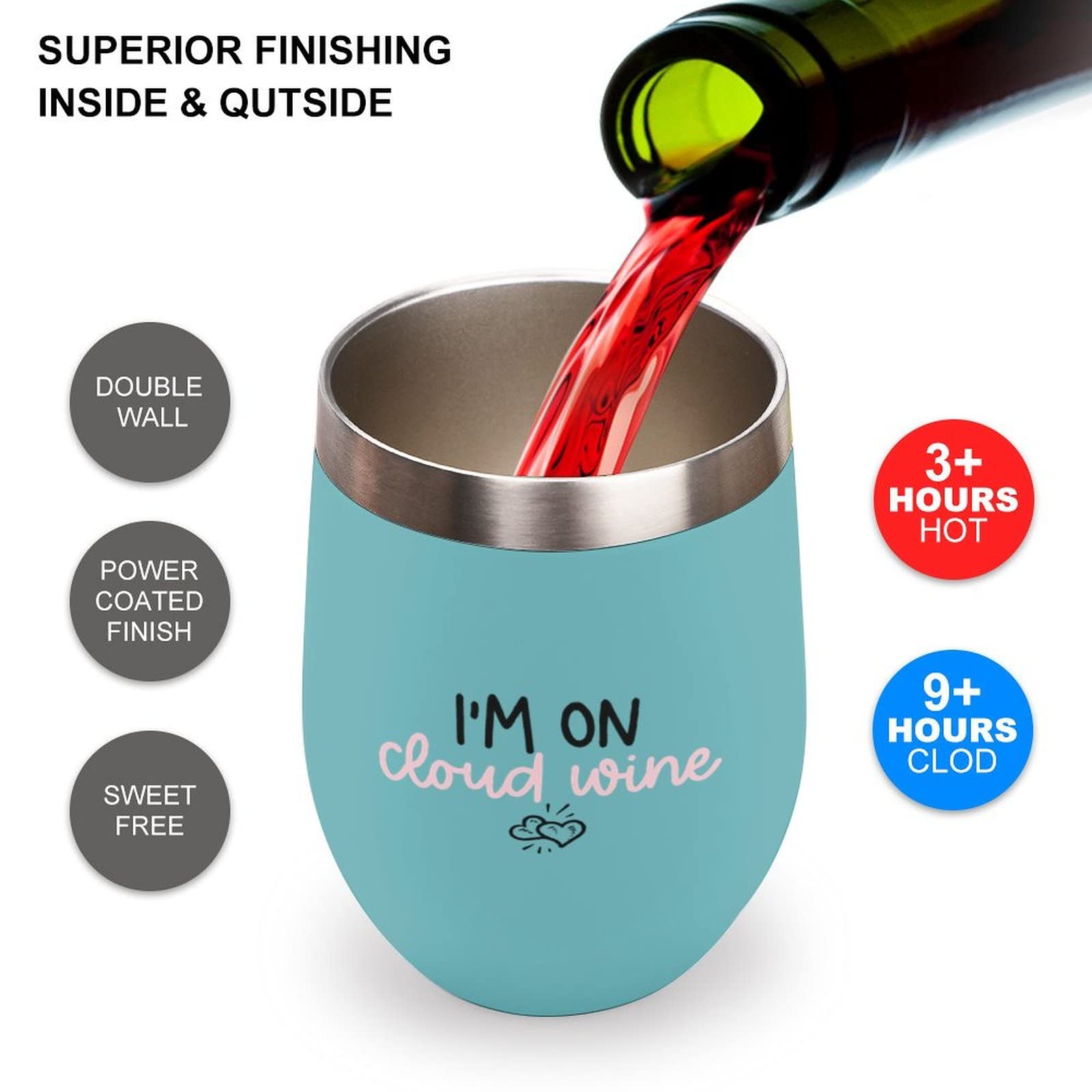 Mighun Wine Tumbler with Lid I'm on Cloud Wine Vacuum Coffee Tumbler Stainless Steel Coffee Cup for Cold & Hot Drinks Wine Coffee Cocktails Beer (12 Oz, 1 Pack)