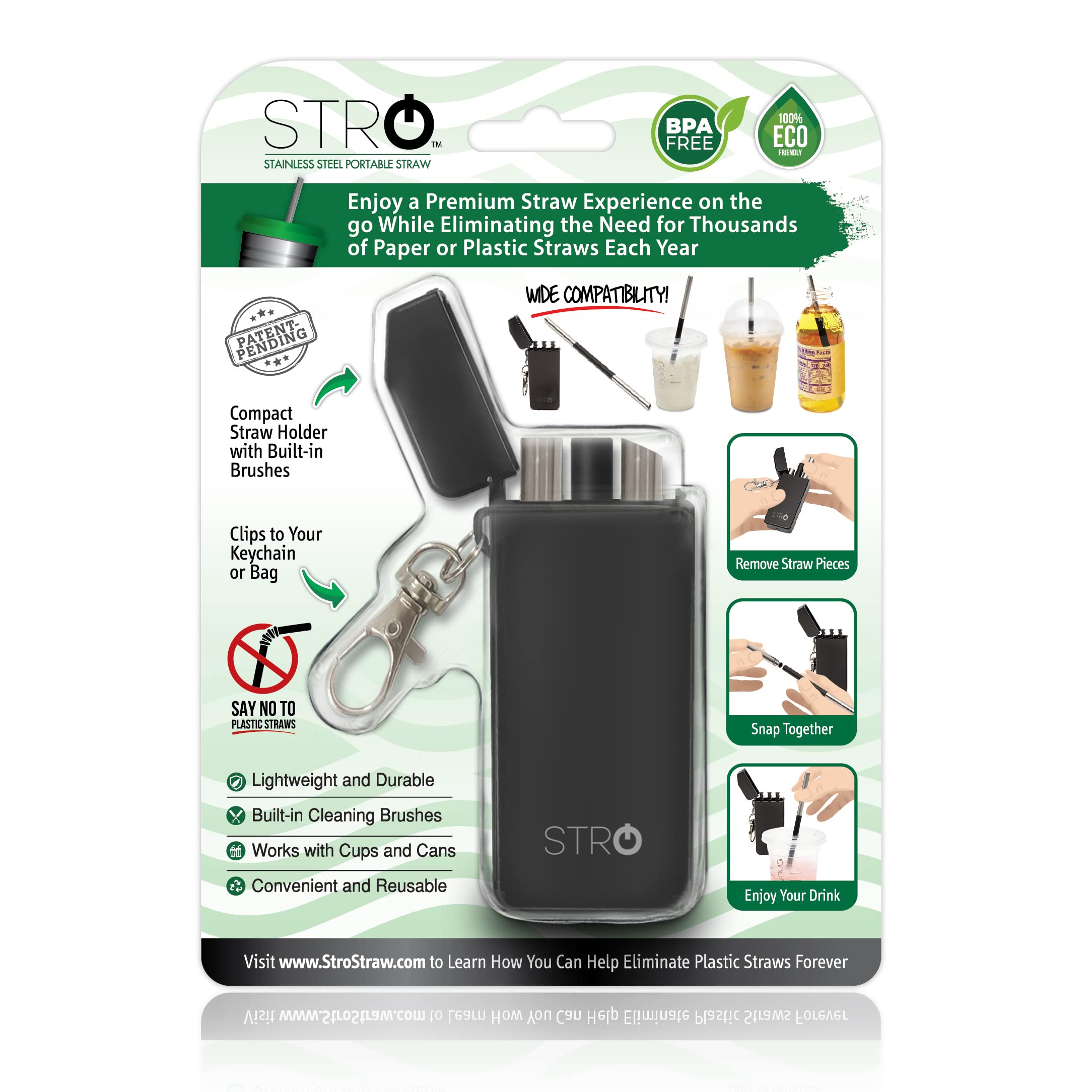 STRO Portable Reusable Metal Straw with Travel Case & Built-in Cleaning Brush, Stainless Steel Straws Drinking Straw for 20 and 30 oz Tumblers, Cans, Bottles, Cups