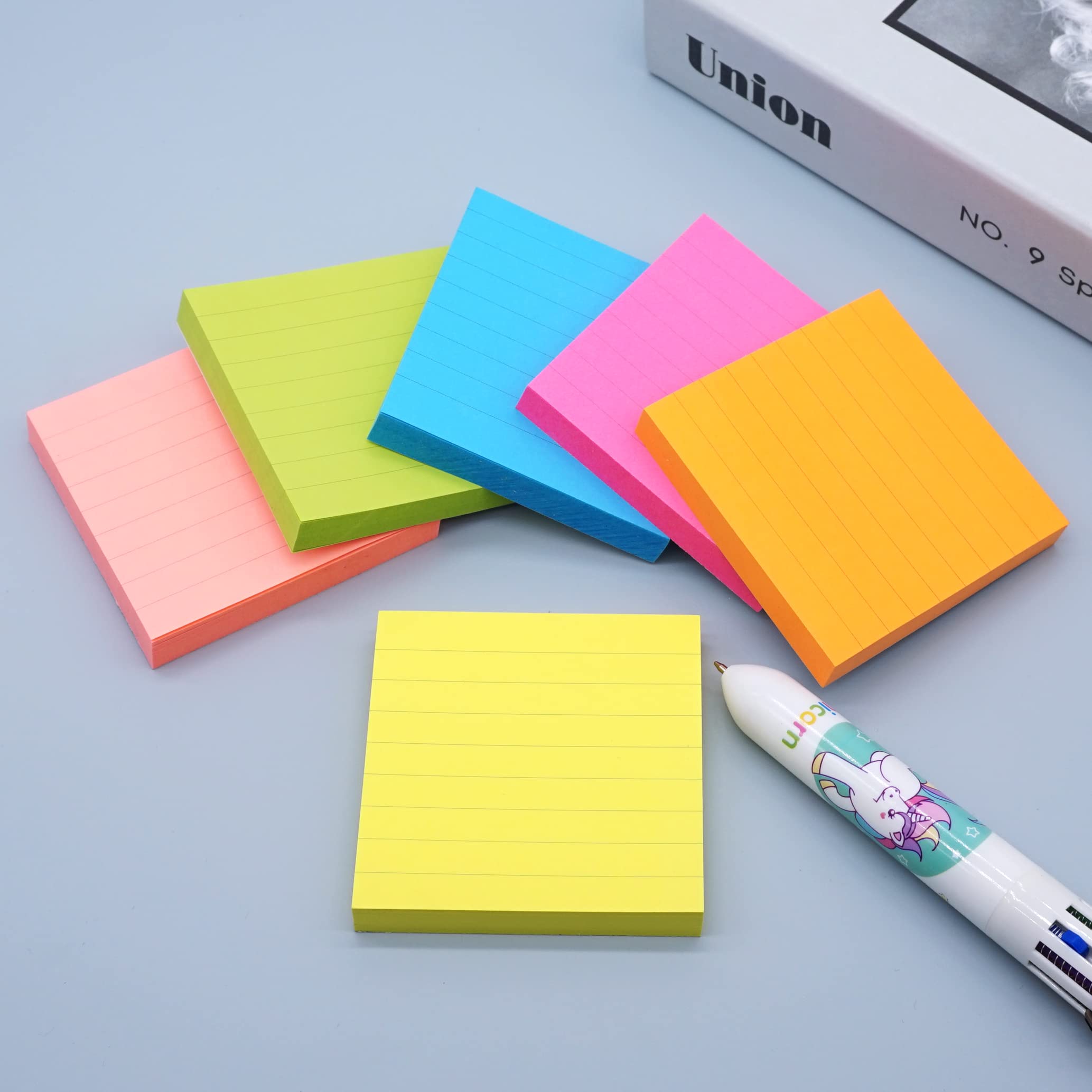 Pop Up Sticky Note Pads with Lined 3x3 Inches 3x3 Refill Accordian Sticky Notes 6 Neon Bright Color Self-Stick Pads Easy to Post 6 Pads 100 Sheet/pad 600 Sheet Total Individual Package