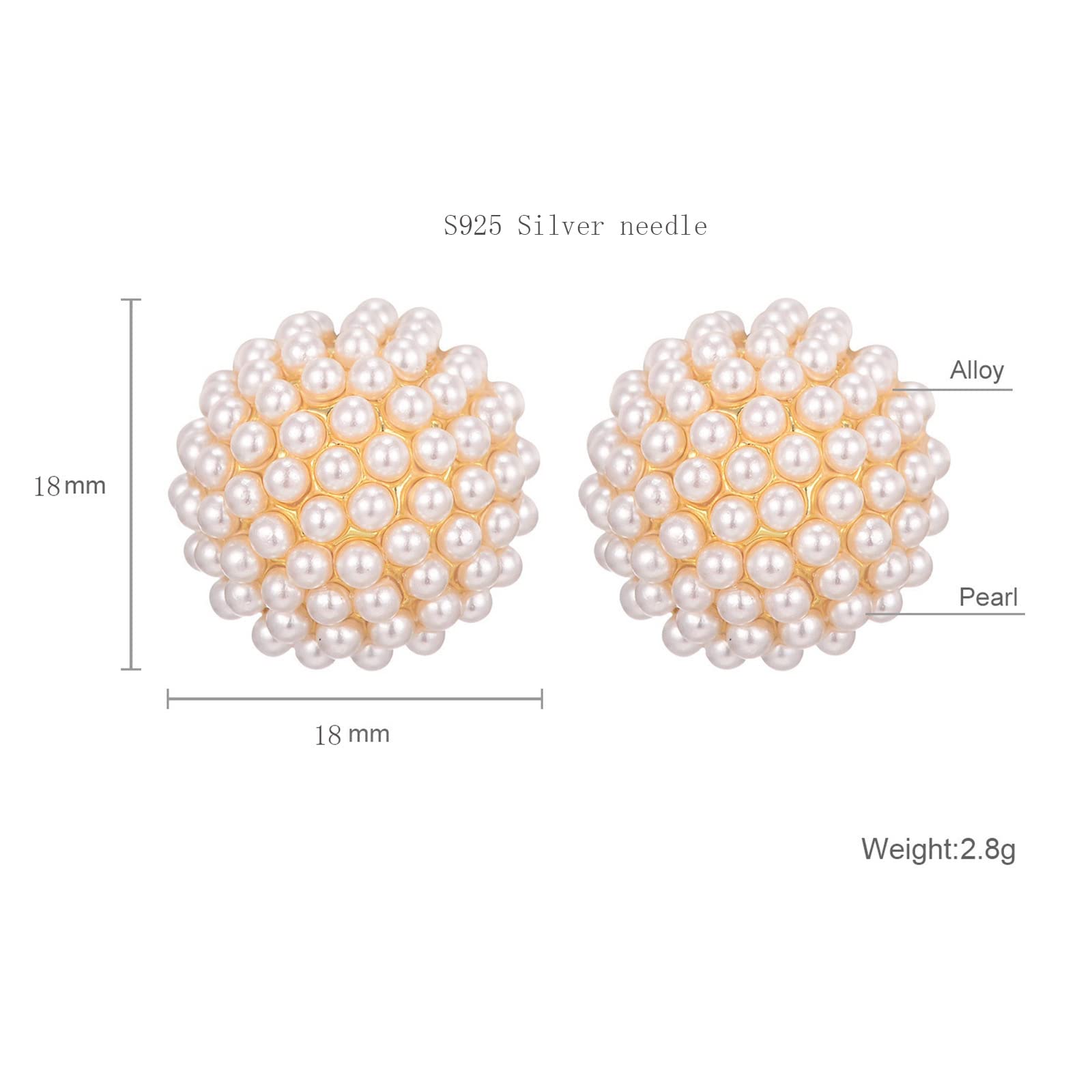 met-edianger Cluster Pearl Stud Earrings for Women Hypoallergenic Cluster Round Shell Bead Pierced Earrings