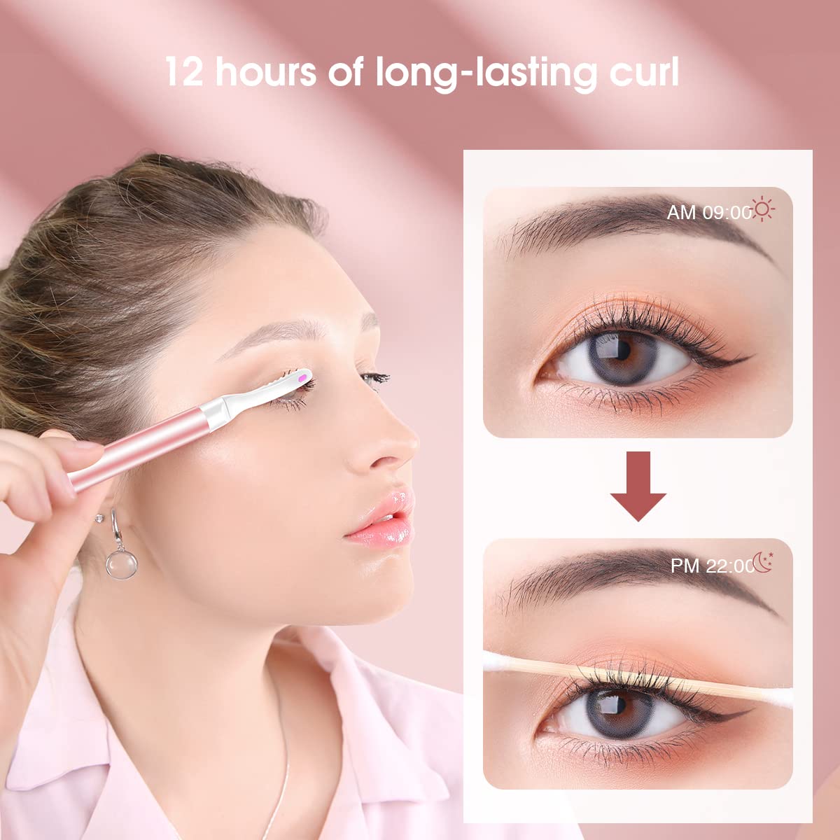 TOUCHBeauty Heated Eyelash Curler with Heating Lashes Curl Comb, Painless Quick Natural Curling Battery Powered TB-2052