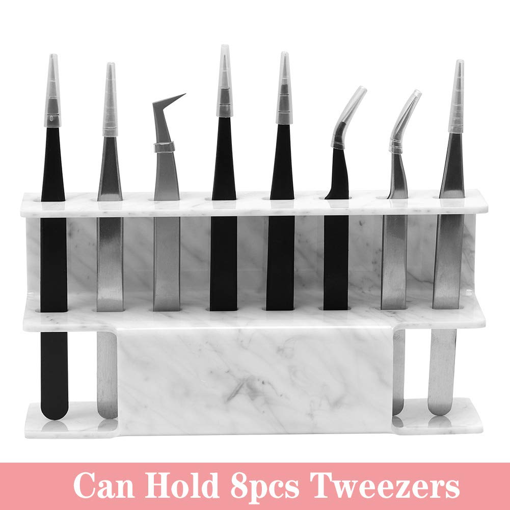 Lash Extension Supplies Tweezer Holder Stand GEMERRY Eyelash Extension Supplies Accessories Tools Acrylic Display Storage 8 Pcs Tweezers Shelf Holder (Marbling)