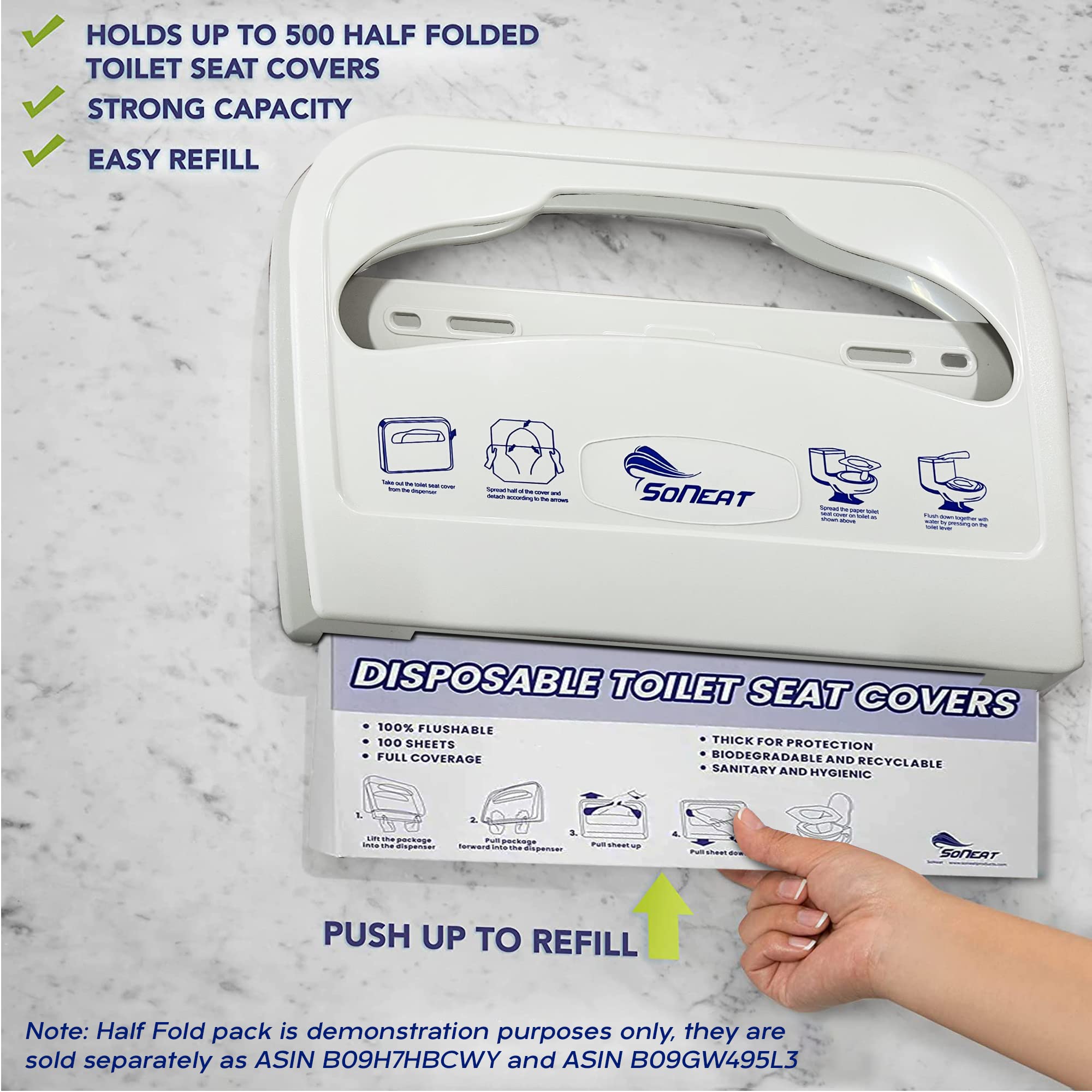 SoNeat Half-Fold Toilet Seat Cover and ABS Plastic Dispenser Set - 400 CT XL Flushable Disposable Toilet Seat Cover Pack for Commercial, and Travel Accessories, 2 Pack, Regular