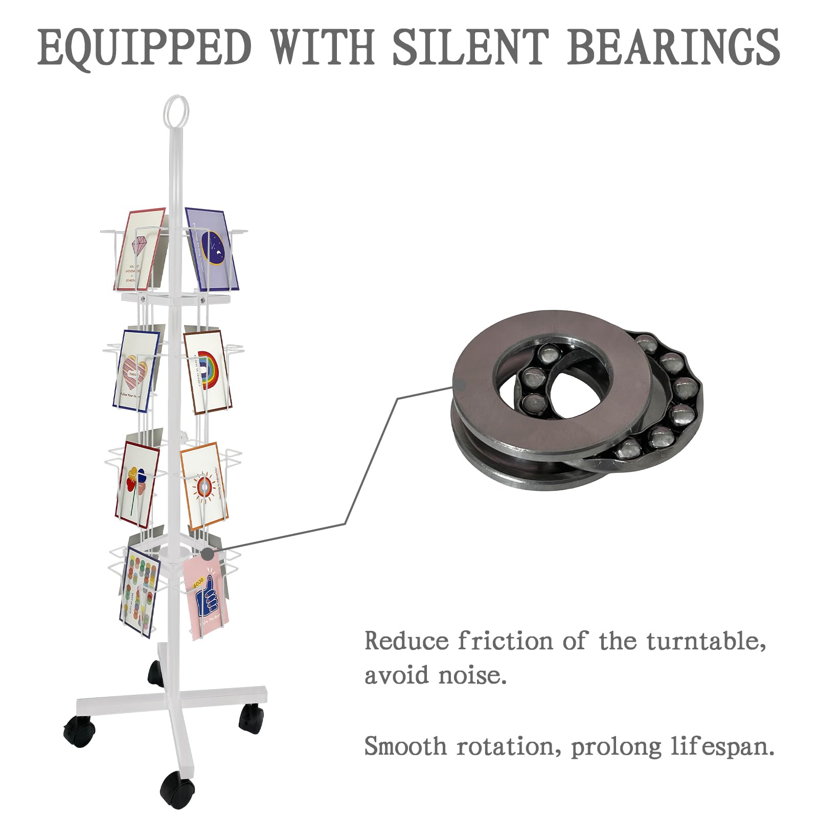Tongmo Greeting Card Rack: Enhance Your Display with a 16-Pocket Rotating Countertop Solution for Postcards, Brochures, and Greeting Cards (White, 48”H - 16 Pockets)