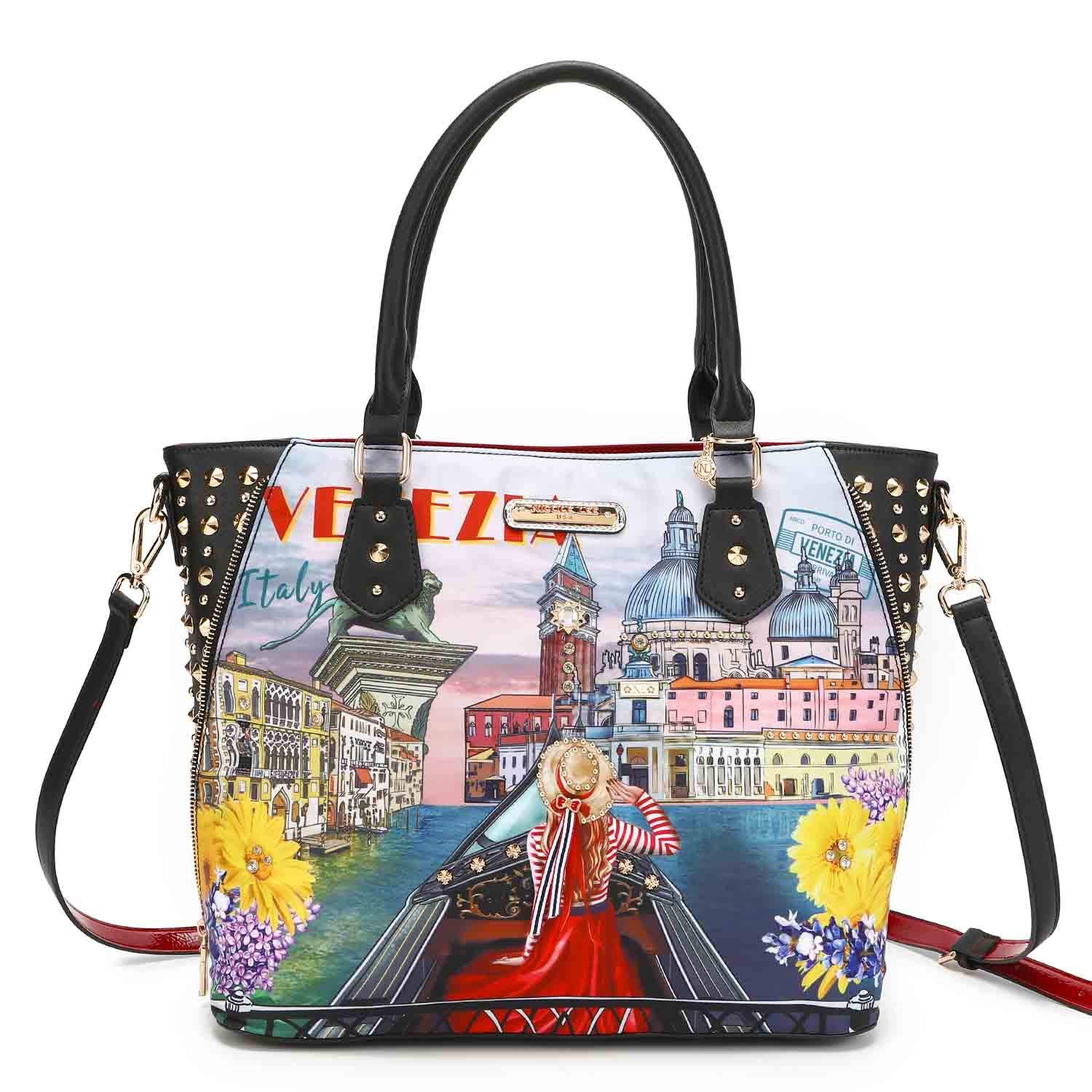 Nicole Lee HONEYMOON IN VENEZIA STUDDED NYLON PRINT SHOPPER BAG