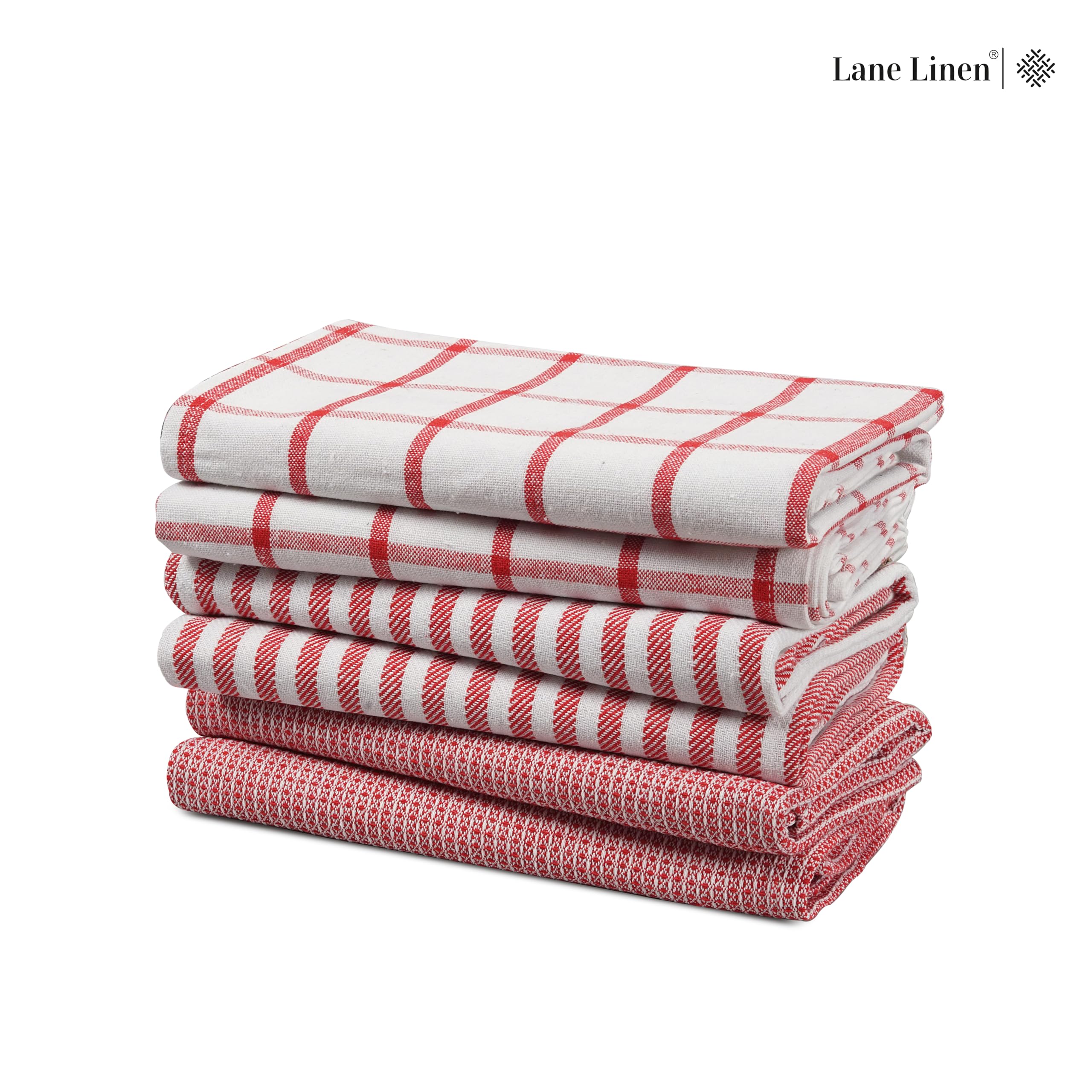 LANE LINEN Kitchen Towels Set - Pack of 6 100% Cotton Dish Towels for Drying Dishes, 18βx 28β, Kitchen Hand Towels, Absorbent Tea Towels, Premium Dish Towels for Kitchen, Quick Drying - Red
