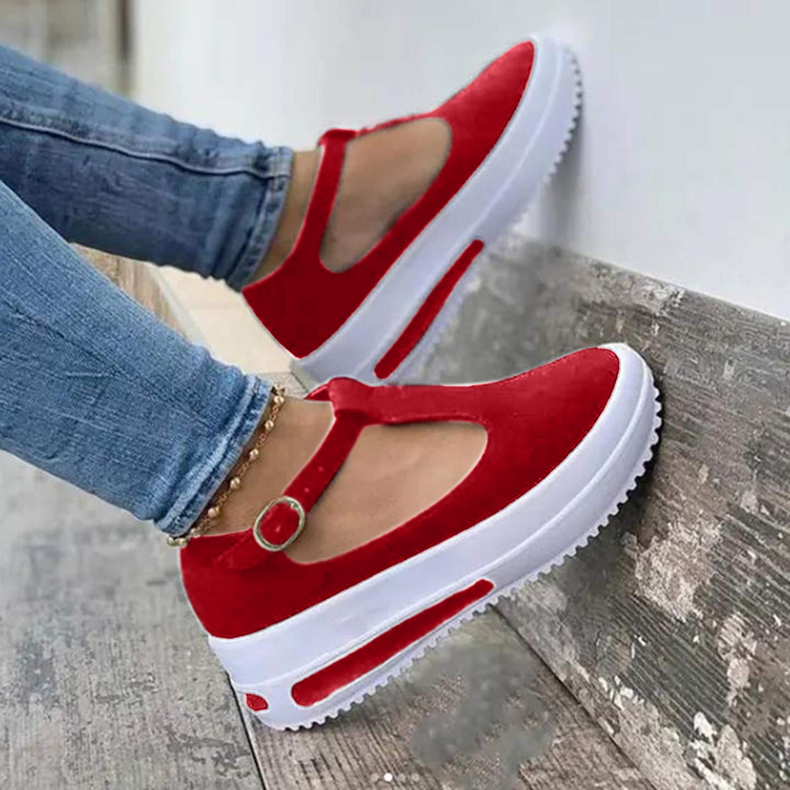 NOLDARES Sandals for Women Casual Summer Closed Toe Buckle Strap Wedge Sandals Hollow Platform Sandals