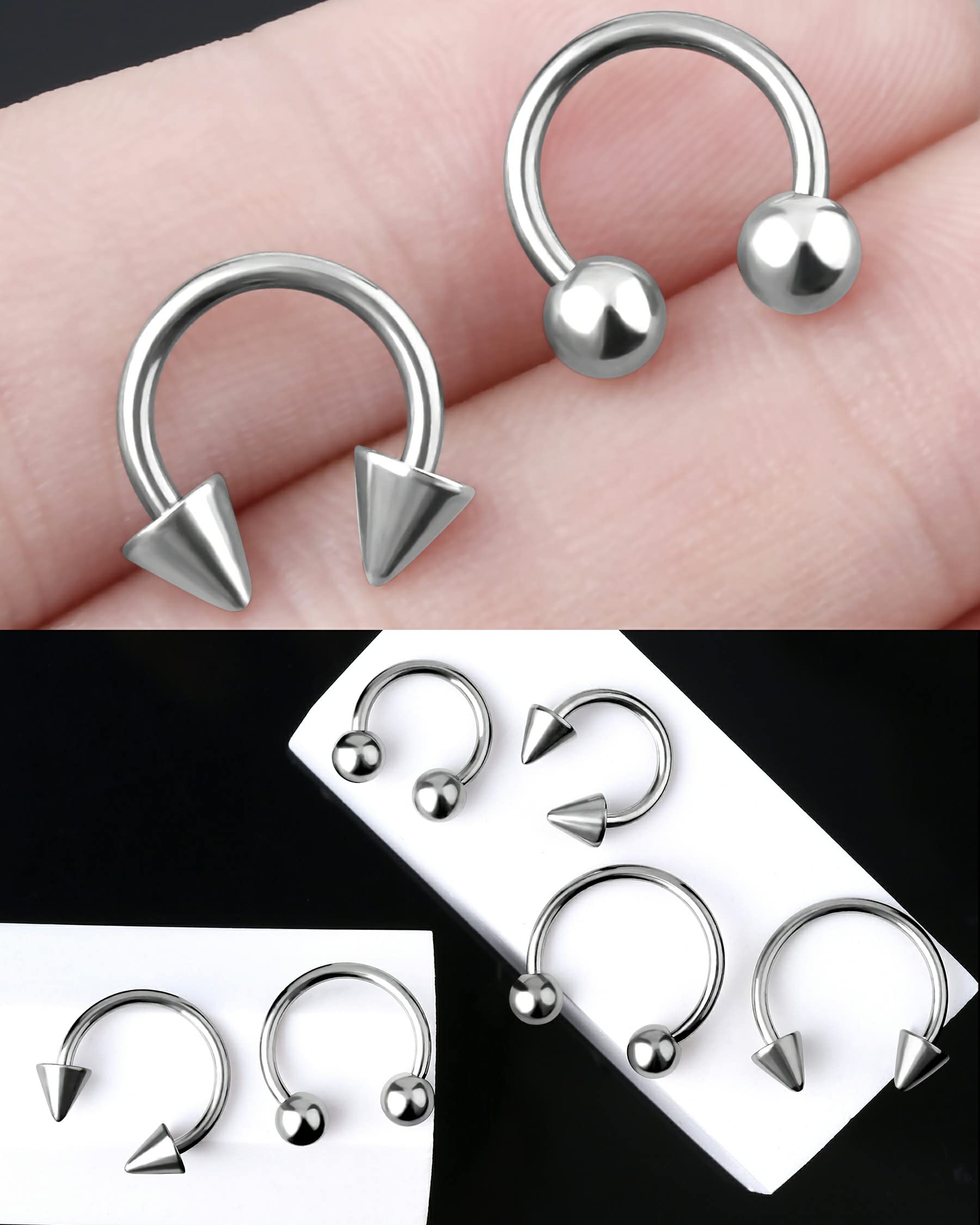 OUFER 16G Septum Rings, G23 Solid Titanium Septum Jewelry, 2PCS Basic Barbell Cartilage Earrings, Helix Daith Conch Piercing Jewelry For Women And Men-12MM