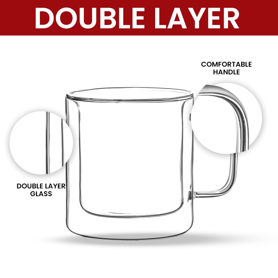 Red Rocks Double Wall Glass Coffee Mugs – Set of Two Hot-Drink Friendly Tea Cup Set – 12 Oz Capacity Clear Borosilicate Glass – Insulated Coffee Mugs With Handle
