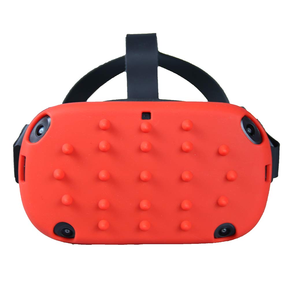 MASiKEN Face Cover Mask & Head Cover for Oculus Quest, Silicone Face Cushion Protection Cap Shock-Resistant Sweatproof Lightproof (Red)