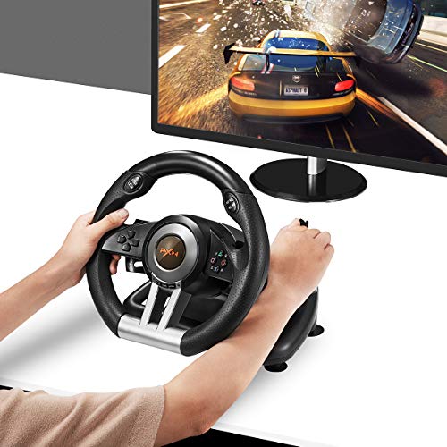 PXN V3III PC Racing Wheels,180° Game Steering Wheel and Dual Motors Vibration ,PS4 Steering Wheel with Linear Pedal/Accelerator Brake,for PC/PS4/Xbox One/Xbox Series X|S/Switch(Black)
