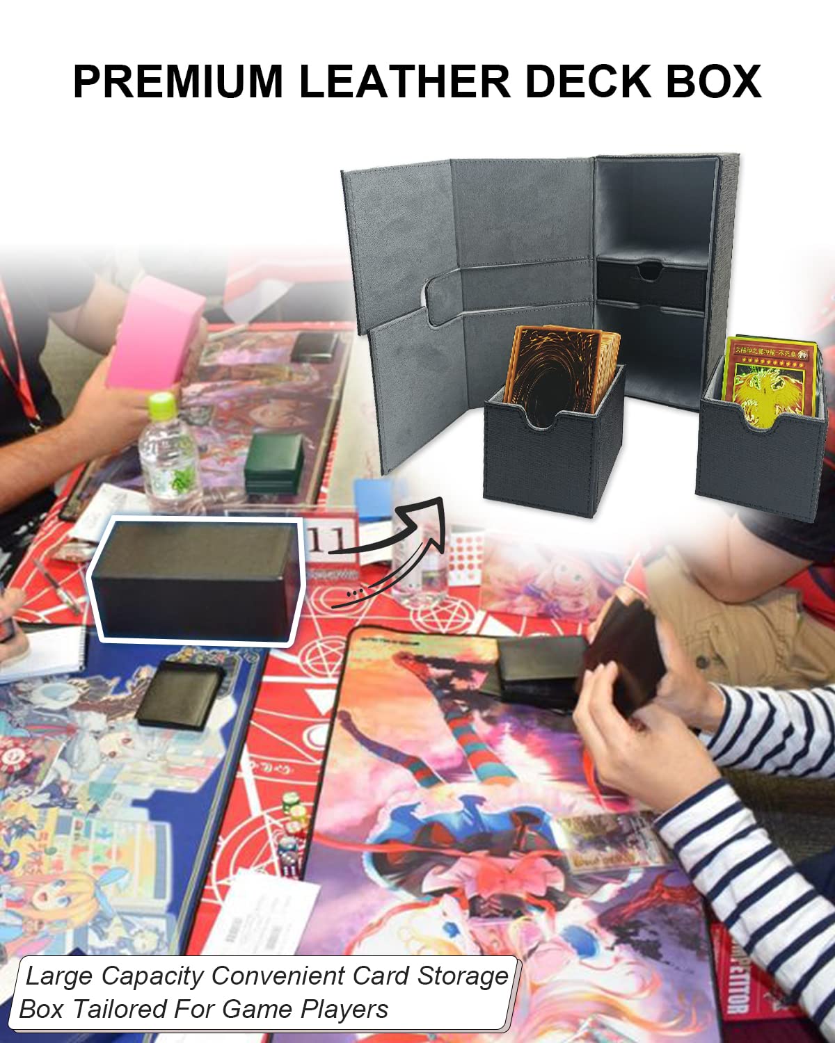 SZRKRLA X-Large Double Deck Box with 3 Tray Pro Twin Flip Deck Case for 200+ Sleeved Cards Fits for MTG/TCG/CCG with 3 Tray
