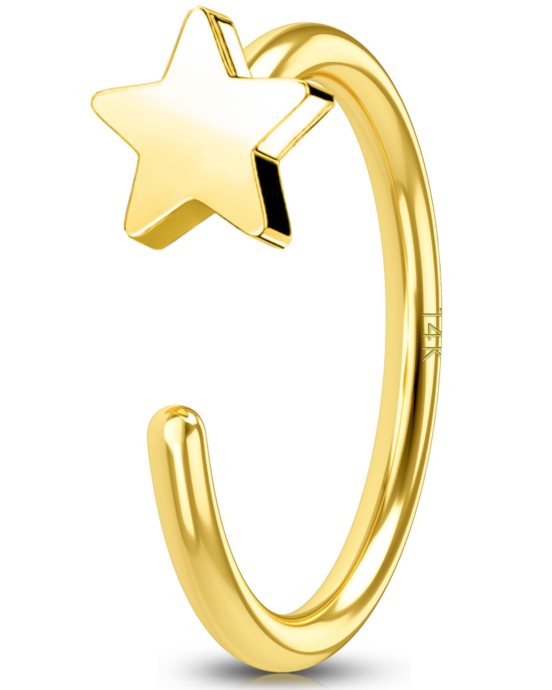 OUFER 18G Nose Ring Hoop, 14K Solid Gold Star Design Cartilage Earrings, Nose Piercing Jewelry for Women and Men