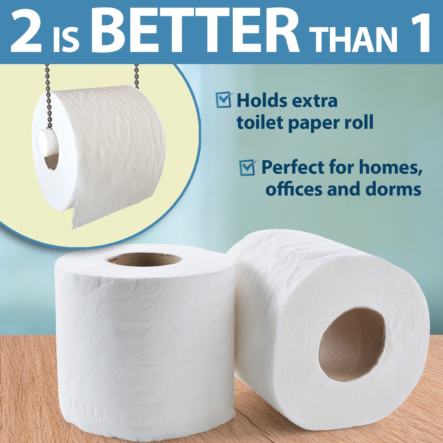 TP Buddy The 2-in-1 Toilet Paper Roll Holder - Works with Any Size Roll - Bathroom Accessories β Extra Roll β Double Capacity Toilet Tissue Dispenser -White