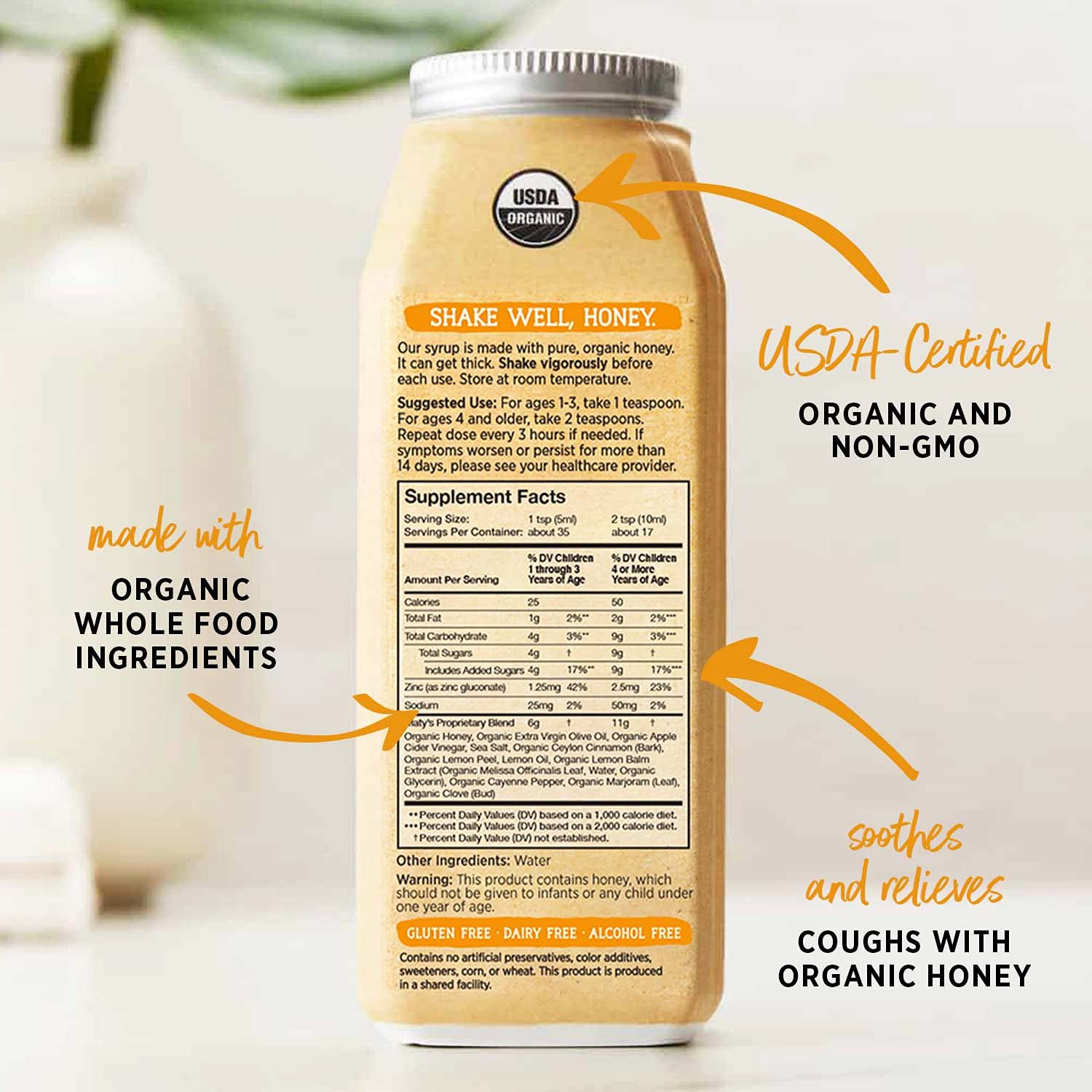 Maty's Organic Children's Cough Syrup, Made with Organic Honey, Lemon & Cinnamon - 6 fl oz.