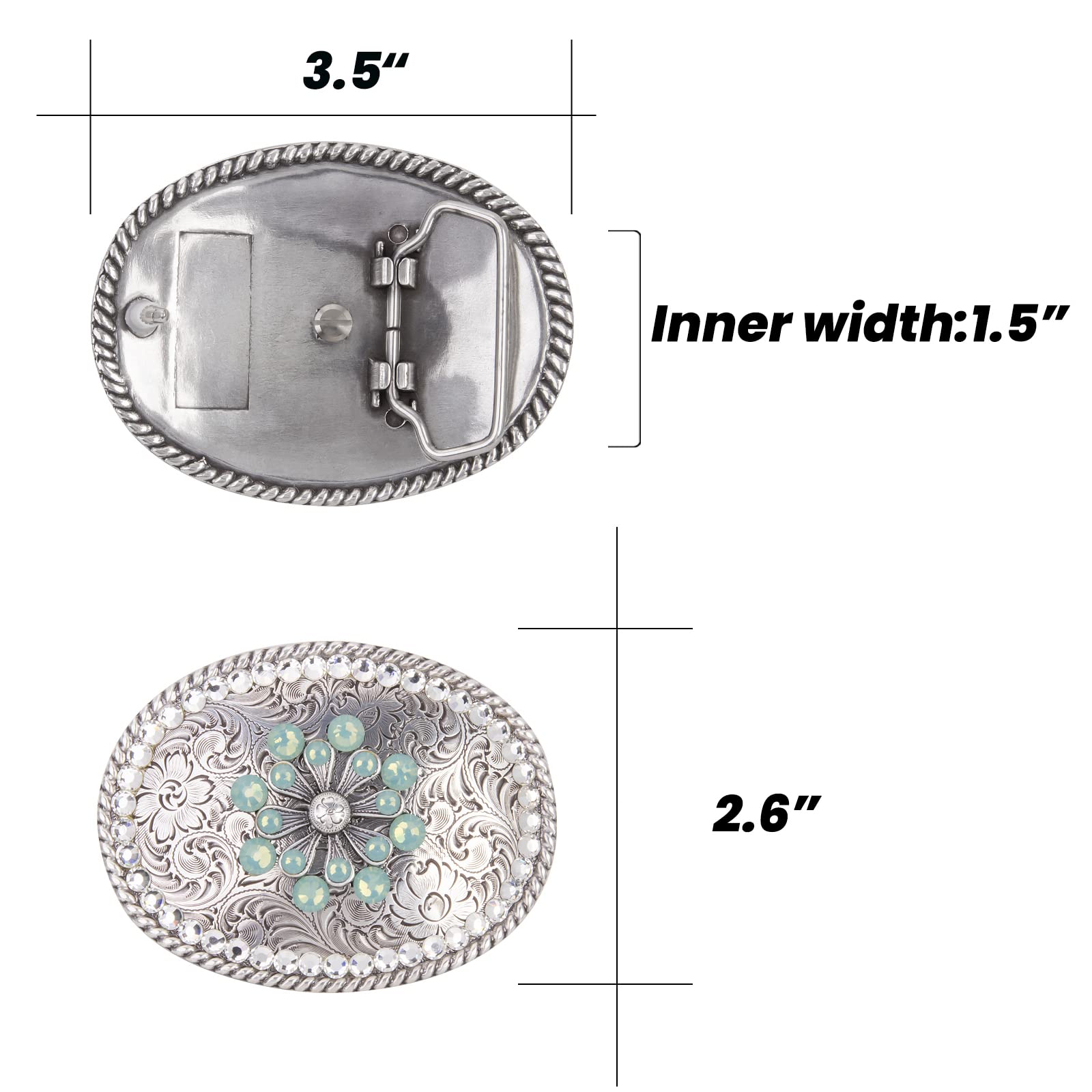 Silver-plated two-tone belt buckle (Green Crystal)