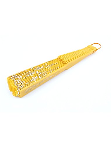 Qtqgoitem Yellow Plastic Rib Gold Tone White Flower Print Fabric Folded Hand Fan (model: 42e 3c1 4f4 48c 97c)
