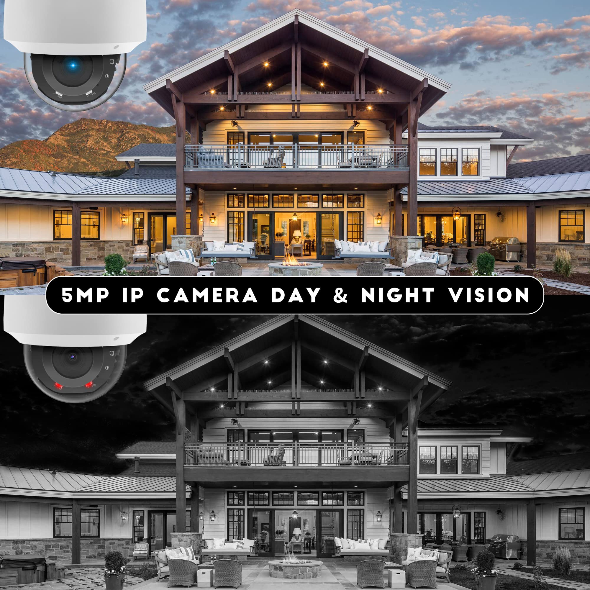 Vonihome 5MP PoE Pan Tilt Network Security Camera, 2.8mm Lens, Pan 0~355° Tilt 0~90°, Mic. Audio in, Waterproof, 80ft IR, 2.5'' IP Dome Camera, Compatible with Third-Party NVR and Software