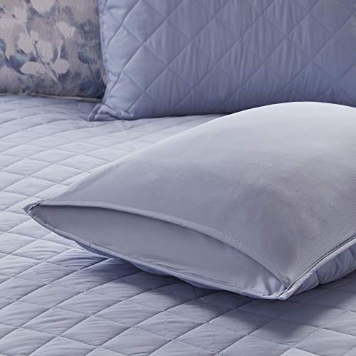 Madison Park Erica Comforter Quilt Combo Set - Modern Luxury Design, All Season Down Alternative Bedding, Matching Shams, Decorative Pillows, Full/Queen(90"x90"), Floral Blue 8 Piece