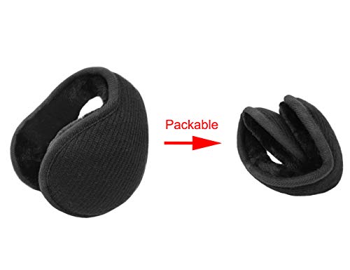 LETHMIK Outdoor Foldable EarMuffs,Unisex Winter Packable Knit Warm Fleece Ear Warmers Cover Black
