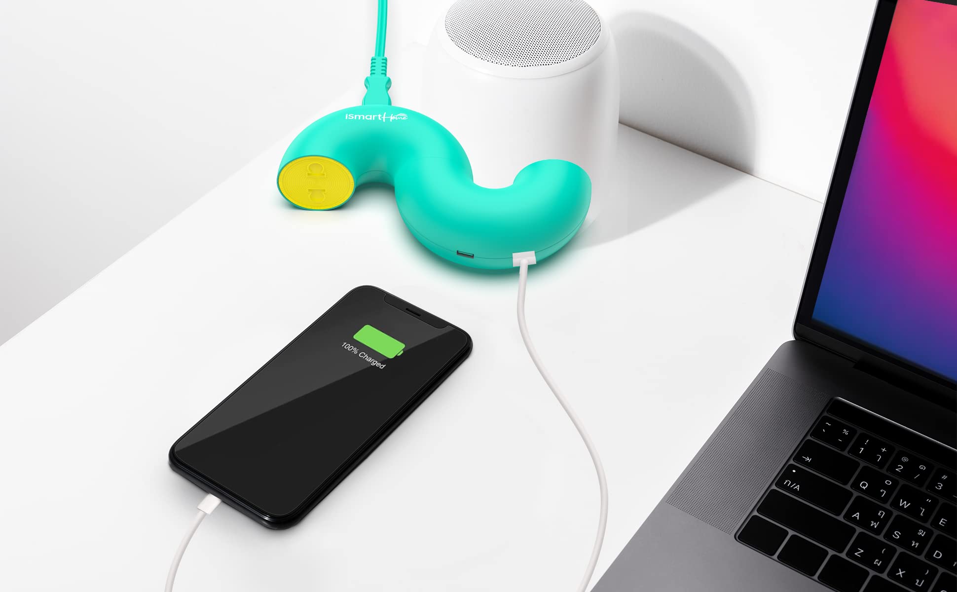 Travel Power Strip Surge Protector with USB, Portable Charging Station Extension Cord, Compact USB C Power Strip for Travel, Hotels, Home & Office (Green)