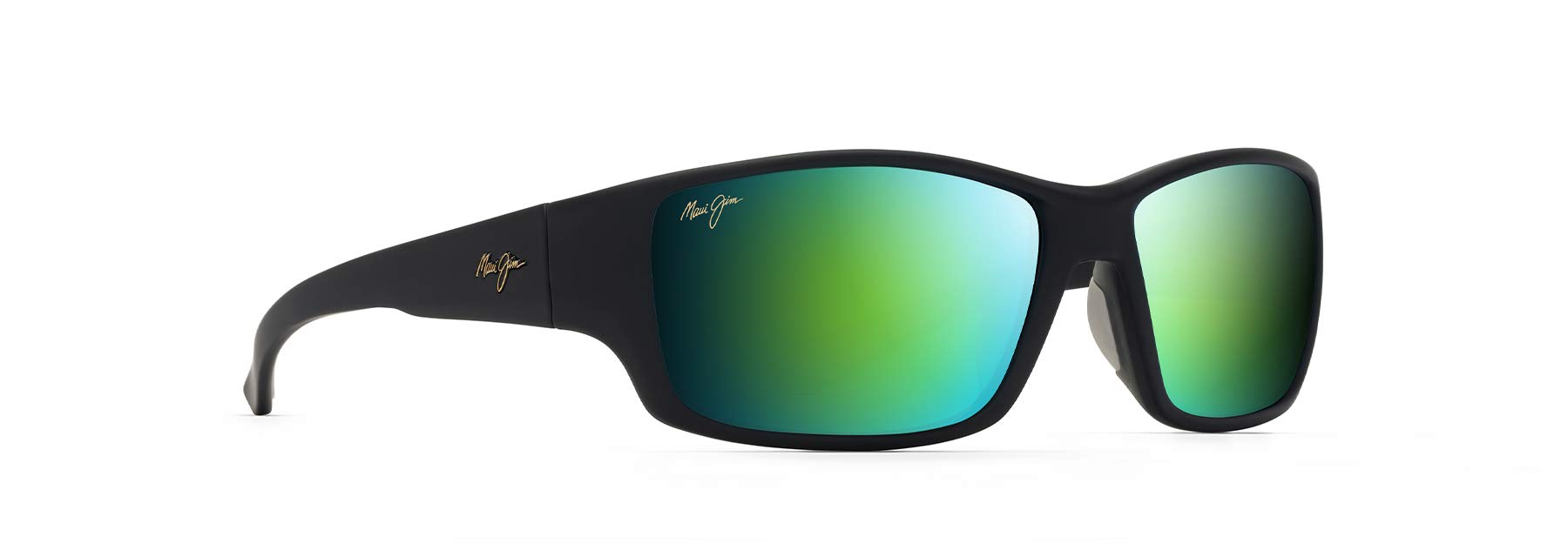 Maui Jim Men's Local Kine Polarized Wrap Sunglasses, Black/Tran Green/Lt Trans Grey/MAUIGreen®, Large