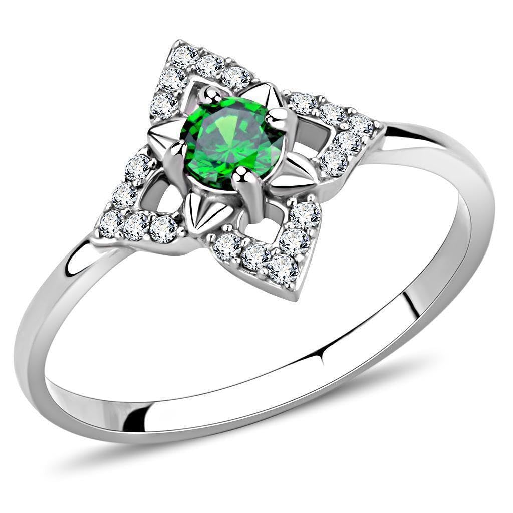 Rings for Women Green Emerald Stainless Steel Ring with AAA Grade CZ 8