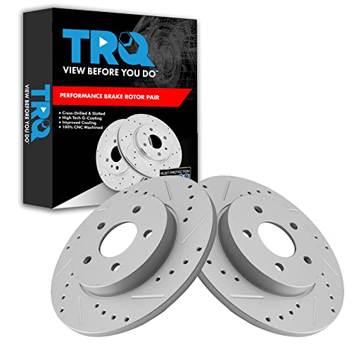 TRQ Performance Brake Rotor Drilled Slotted Rear Coated Pair Compatible with Jaguar
