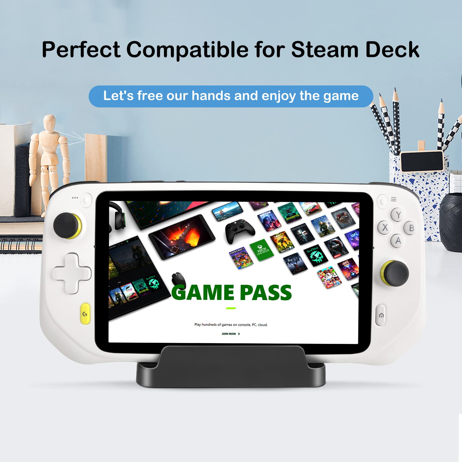 Stand Base Compatible with Logitech G Cloud Gaming Handheld, Bracket/Dock/Holder for Steam Deck/Switch/Tablet, Black(Foldable)