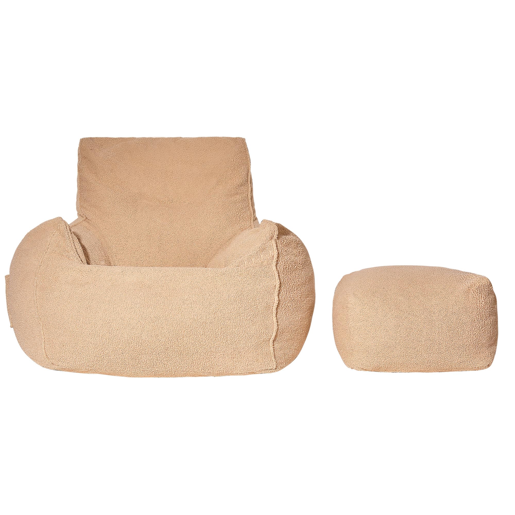 Large Bean Bag Chair for Adults, Giant Beanbag Chairs with filling, Beanbag chair with ottman, Soft Surface, High-Density Foam Filling, for sleeping and relaxing (CHAMPAGNE)